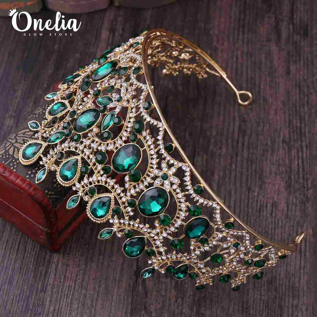 HELENA – Tiara dorada con piedras verdes 9cm alto – Onelia – Onelia ...